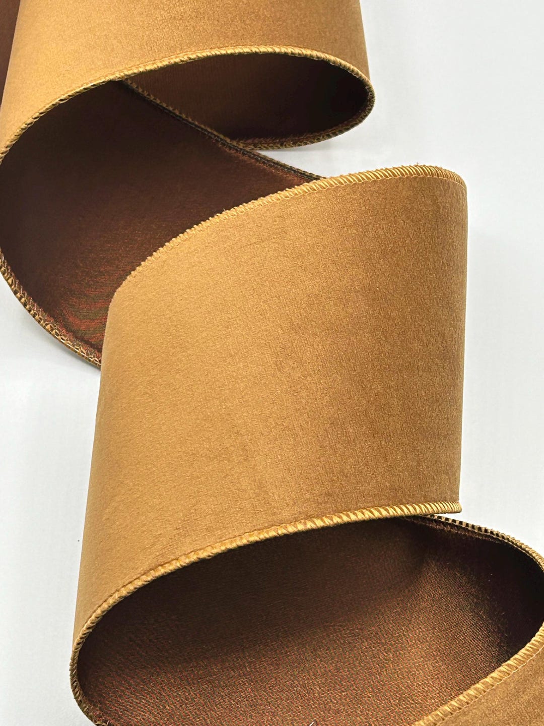 4" Gold Velvet Ribbon ~ Brownish Gold ~ Soft ~ Taffeta Back ~ Wired ...