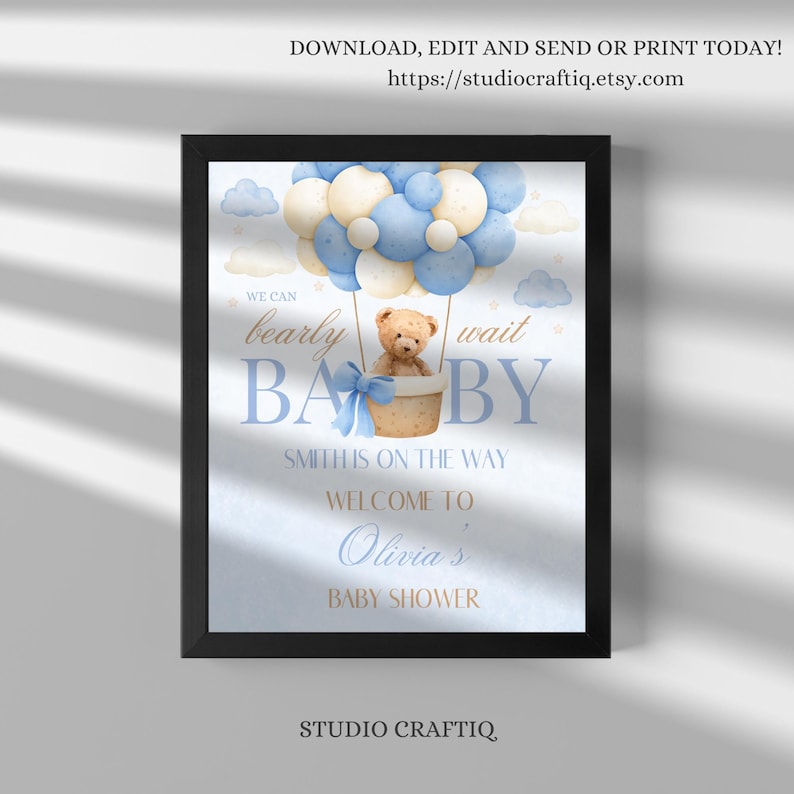 Bearly Wait Baby Shower Welcome Sign | Teddy Bear Balloon Theme Entry ...
