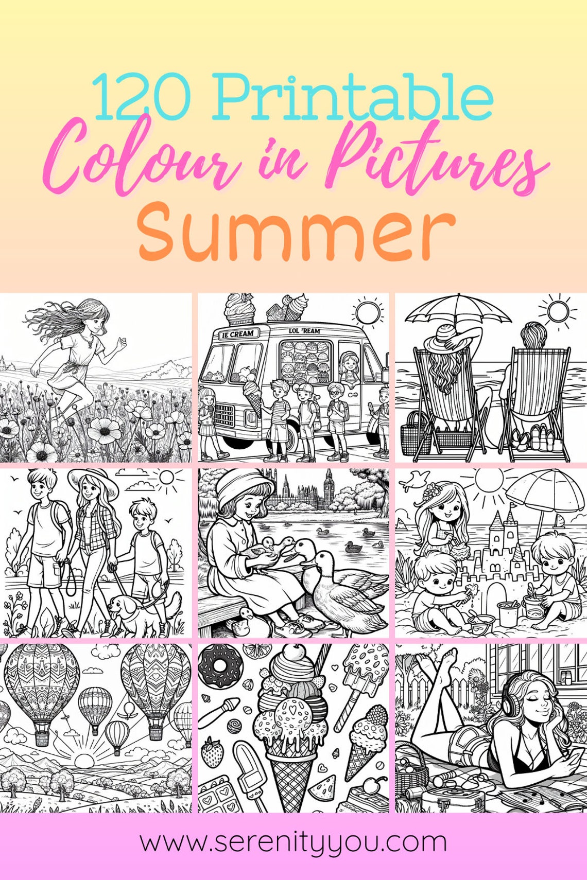 120 Printable Colour in Pictures Summer Theme - Beach, Paddling Pool ...
