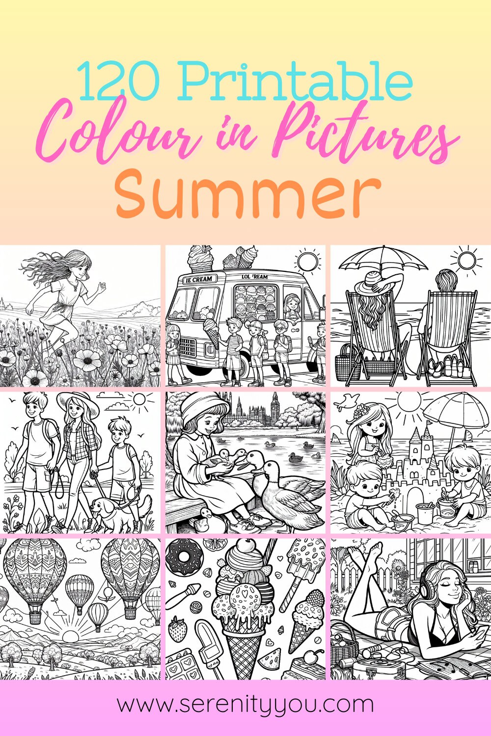 120 Printable Colour in Pictures Summer Theme - Beach, Paddling Pool ...