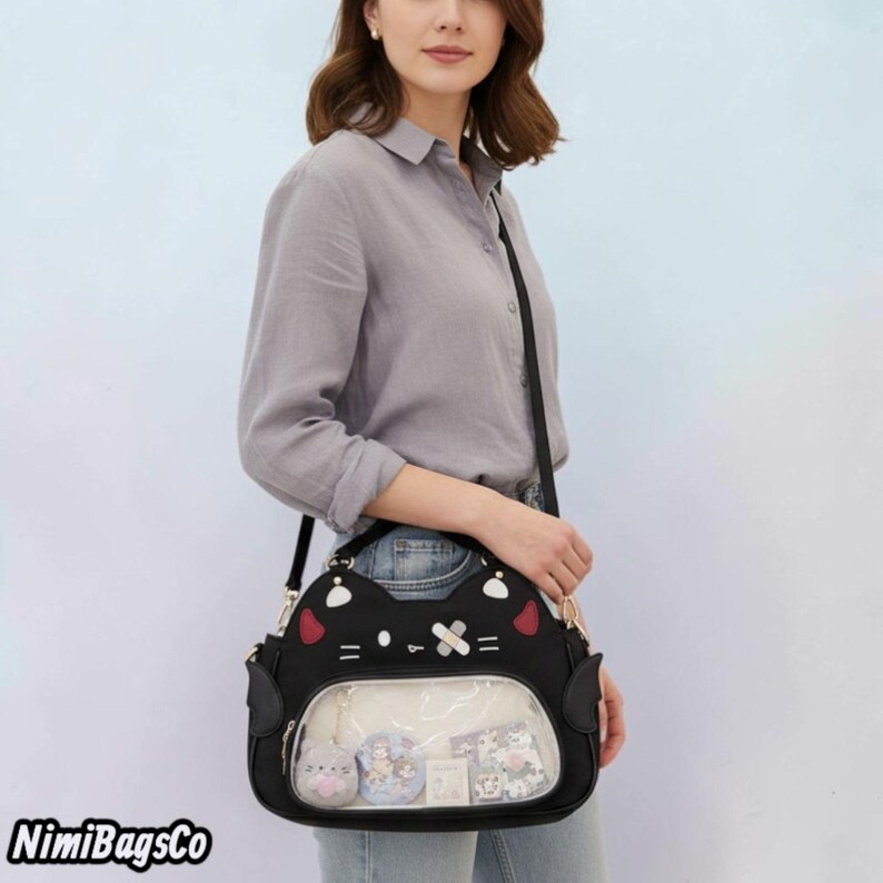 Cat Ita Bag Kawaii Purse, Pin Display Crossbody Bag, Cute Cat Shoulder ...