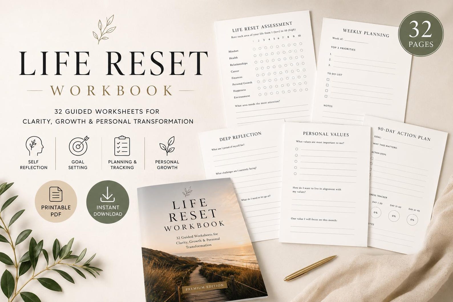 Life Reset Workbook/ Personal Growth Journal/ Self Reflection Workbook ...