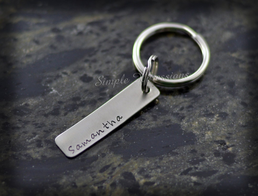 Custom Engraved - Simple Flat Bar Keychain With Names on It - Etsy