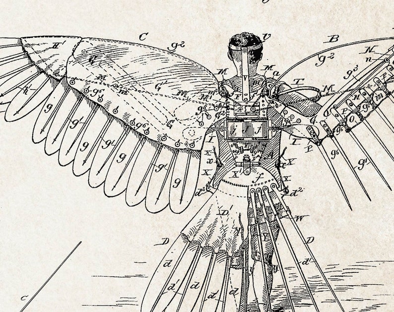 Flying Machine Patent Art, Vintage Printable Chart, Icarus Drawing - Etsy