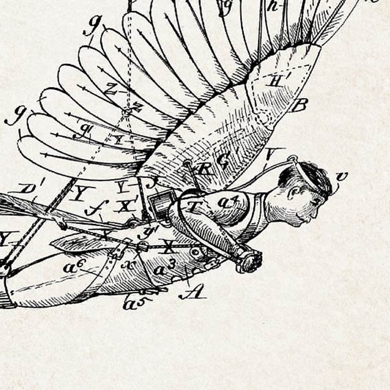 Flying Machine Patent Art, Vintage Printable Chart, Icarus Drawing - Etsy