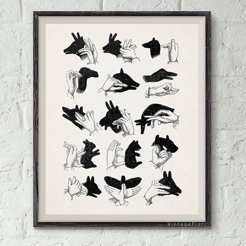 Shadowgraphy Performing Art, Shadow Play Print, Finger Shadow Puppet ...