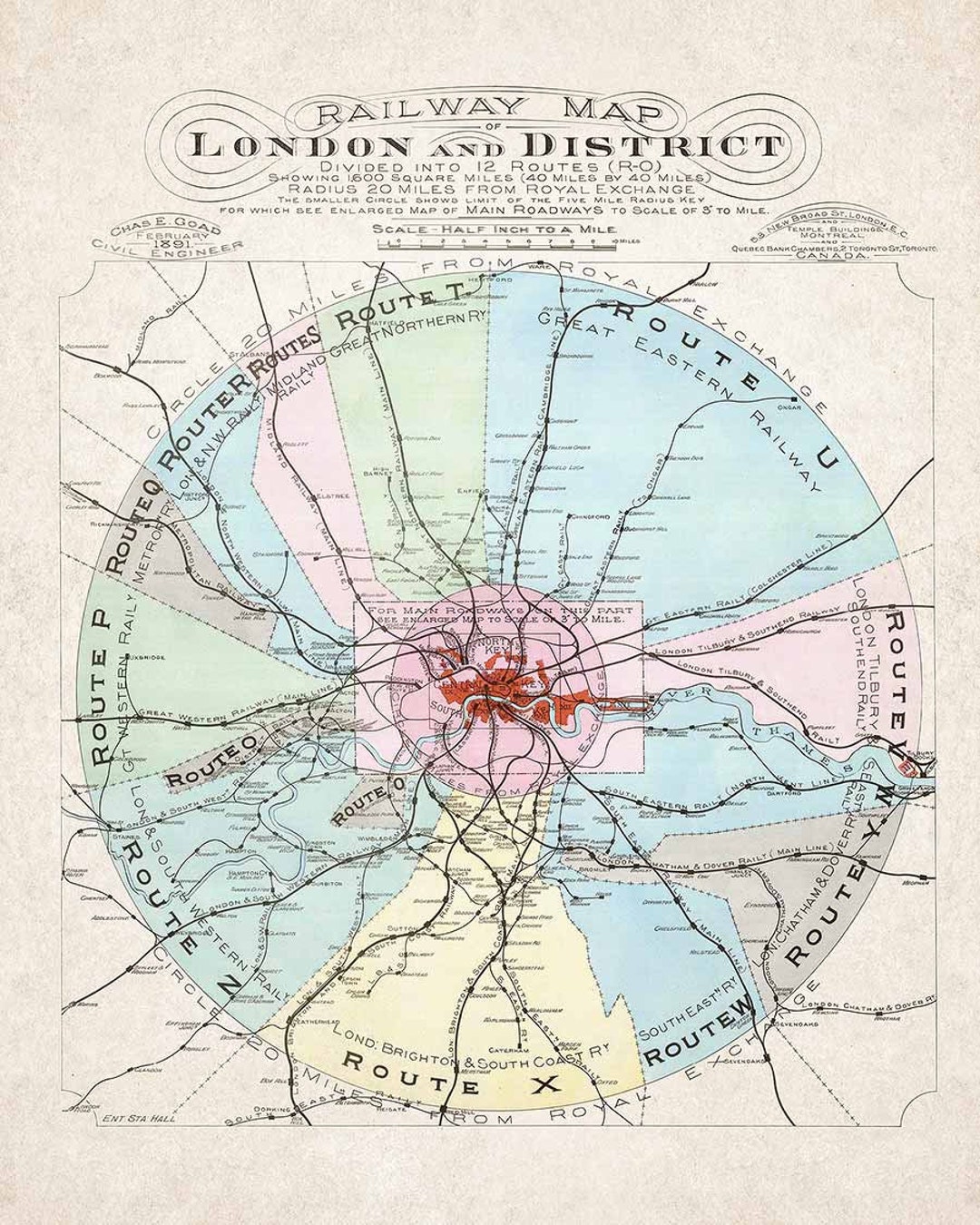 Vintage London Railway Map Printable Historic District Railways ...
