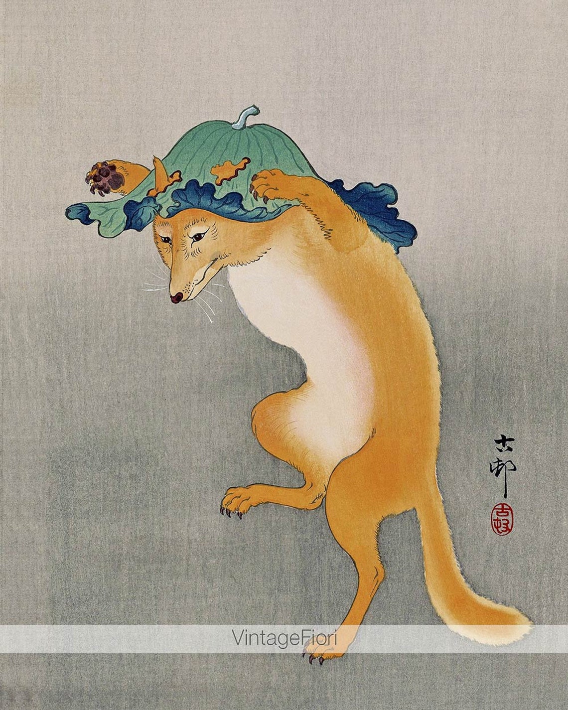 Dancing Fox, Ohara Koson, Japanese Printable Art, Nursery Wall Decor - Etsy