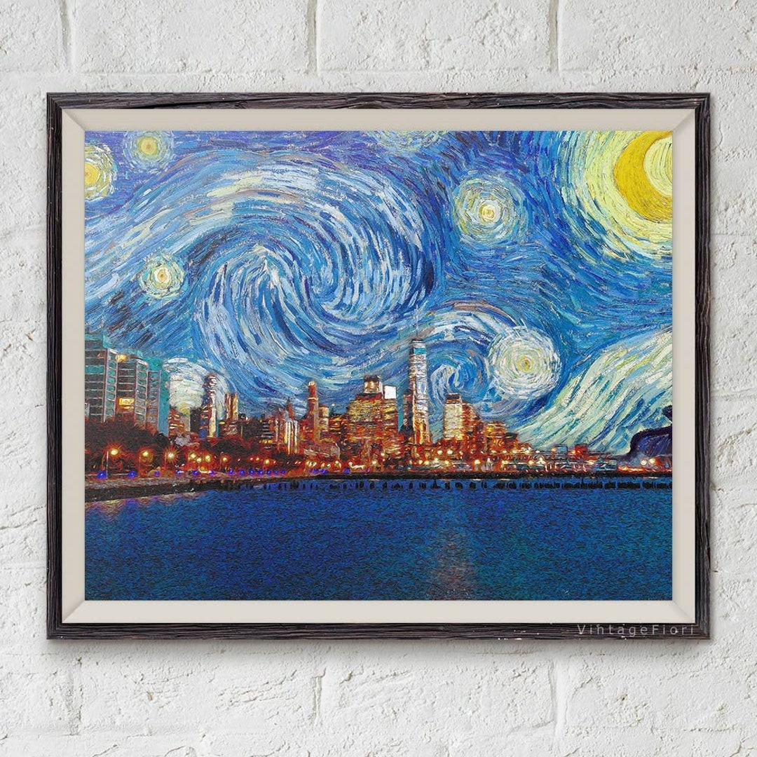Vincent Van Gogh Starry Night Inspired New York City Printable Wall Art ...