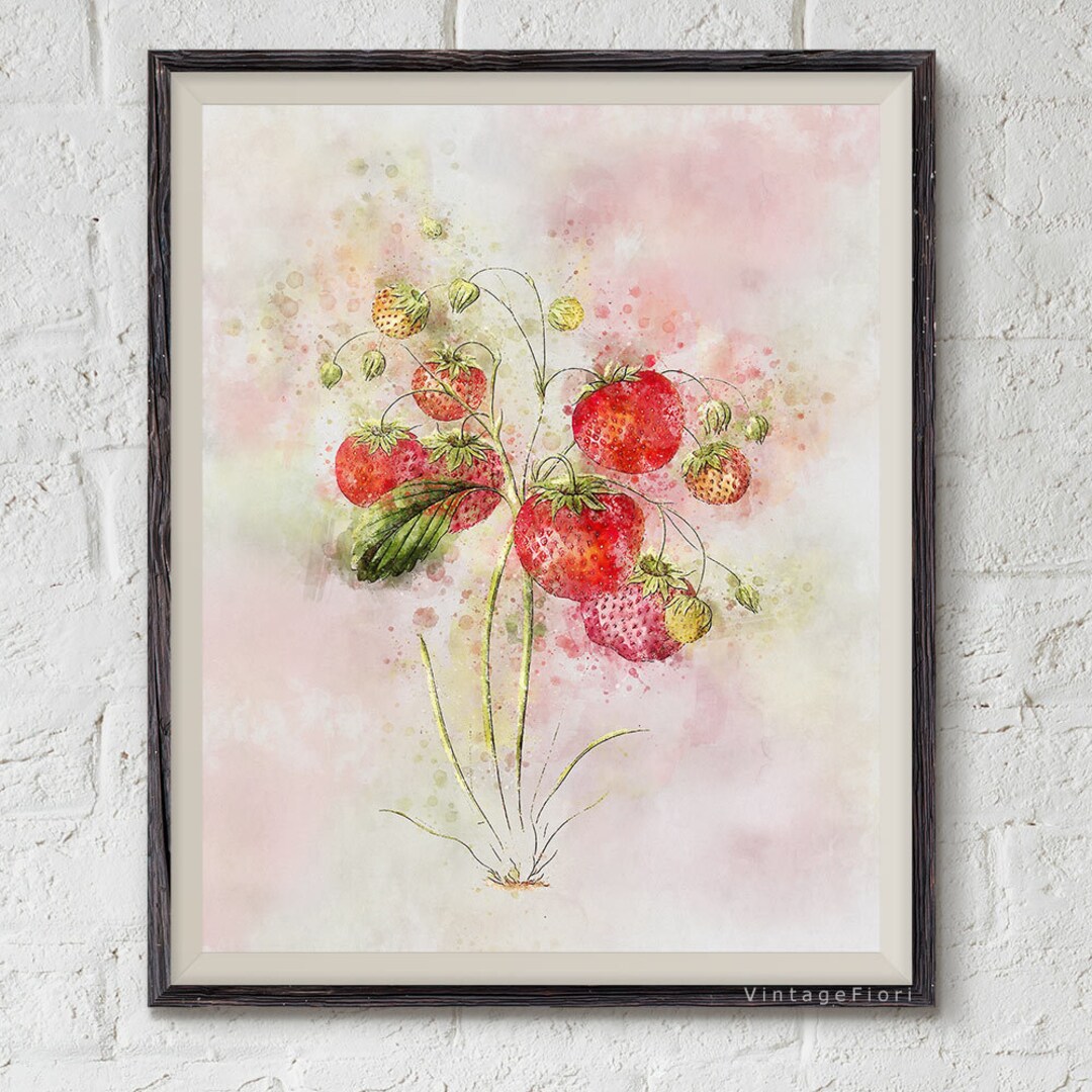 Strawberry Printable Artwork, Kitchen Wall Decor, Botanical Poster. - Etsy