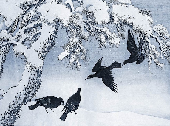 Raven Printable Japanese Wall Art Ukiyo E Print Winter | Etsy