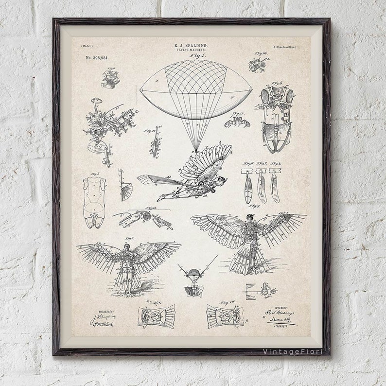 Flying Machine Patent Art, Vintage Printable Chart, Icarus Drawing - Etsy