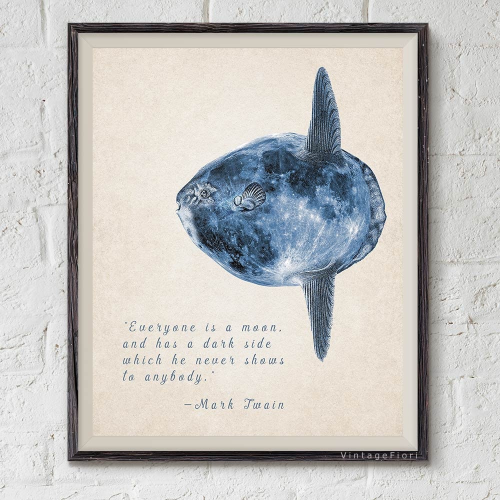 Moon-fish Printable Art, Mark Twain Quote, Custom Quote Print, Bathroom ...