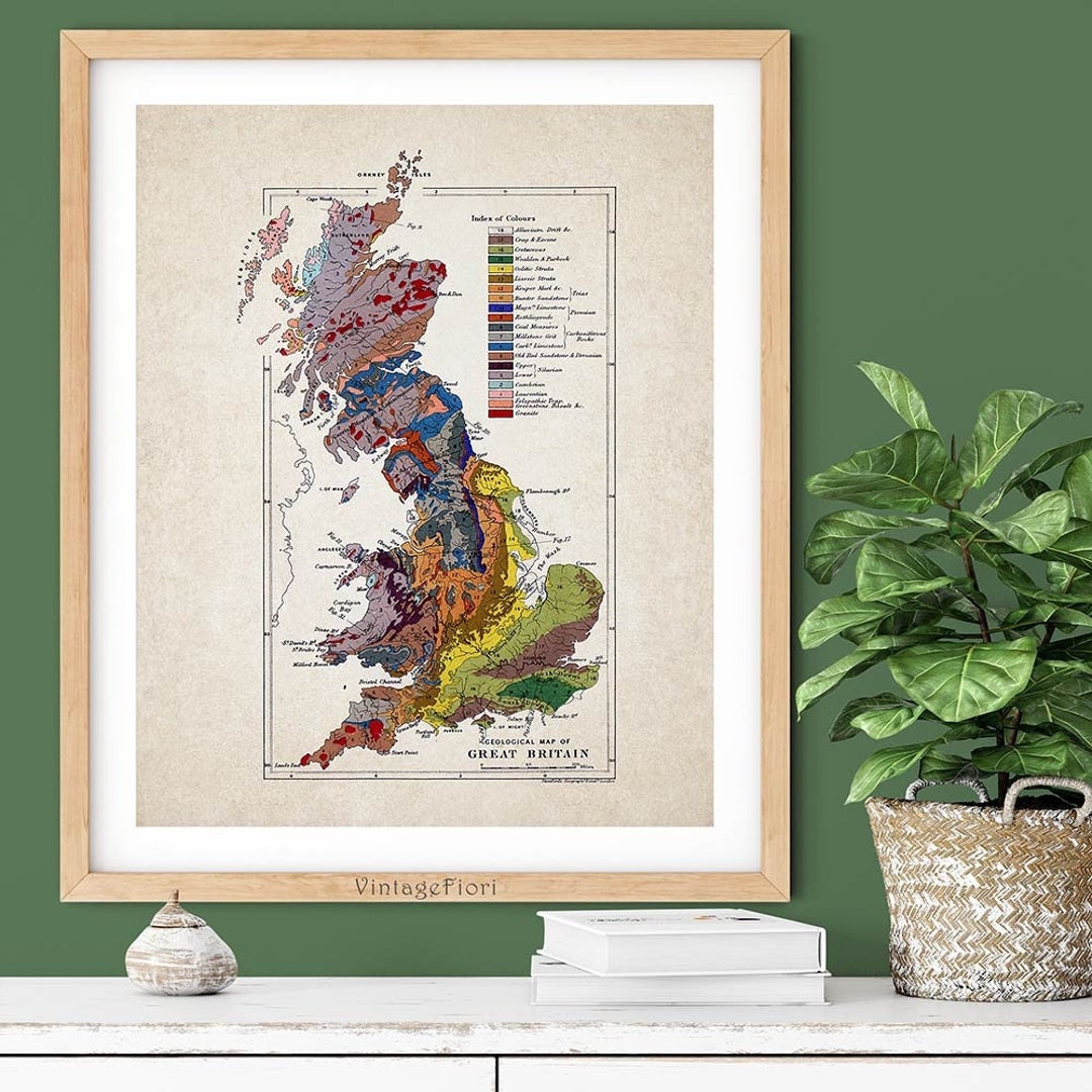Geological Map of Great Britain, Printable Wall Art, UK Vintage Decor ...