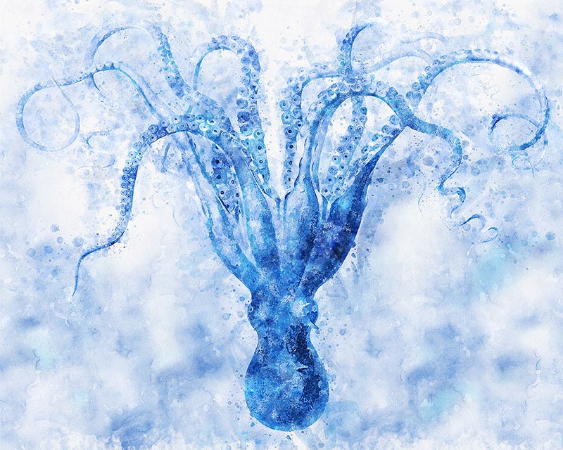 Blue Octopus Art Instant Download Octopus Print Bathroom - Etsy