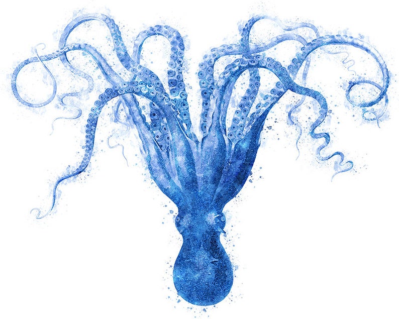 Blue Octopus Art Instant Download Octopus Print Bathroom - Etsy
