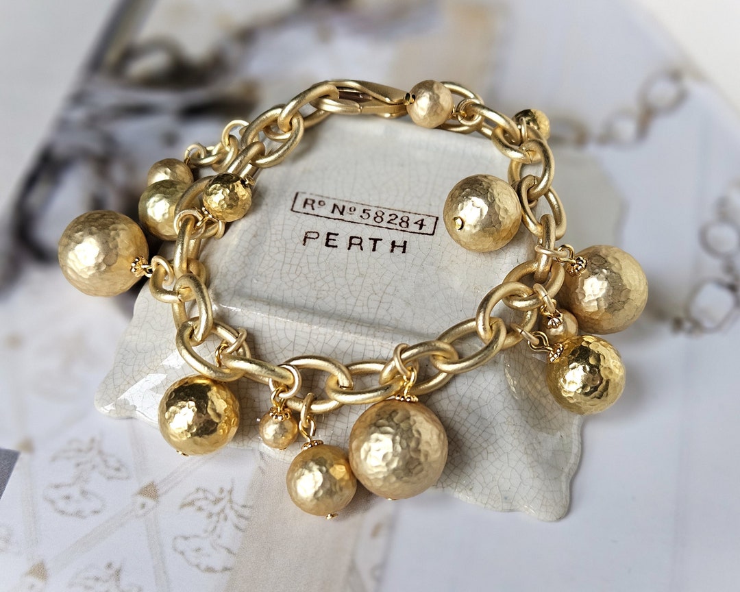 Gold Ball Bracelet, Chunky Gold Bracelet With Vintage Ball Beads, Gold ...
