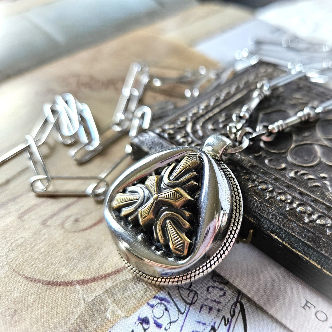 Art Deco Antique Button Necklace, Triad Button, Historic Jewelry, Two ...