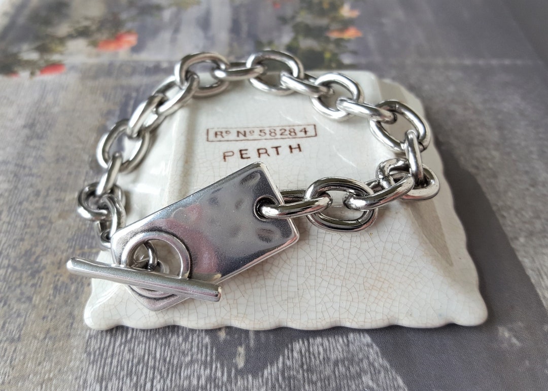 Chunky Silver Toggle Bracelet: Oversized Steel Chain, Luxe Clasp - Etsy