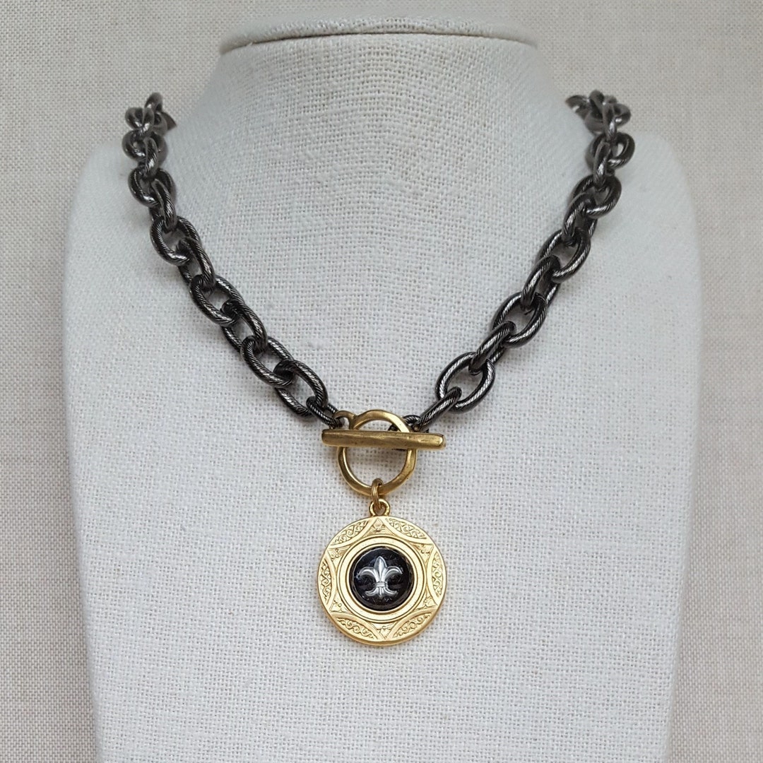 Chunky Fleur De Lis Necklace, Paris Olympics, Chunky Chain Necklace ...