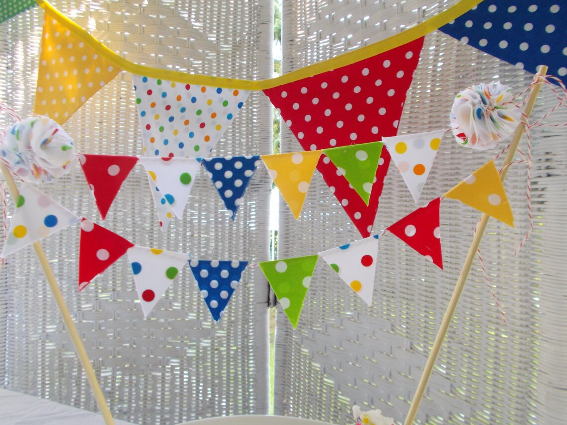 Fabric Banner Primary Colors in Polka Dots Birthday photo - Etsy