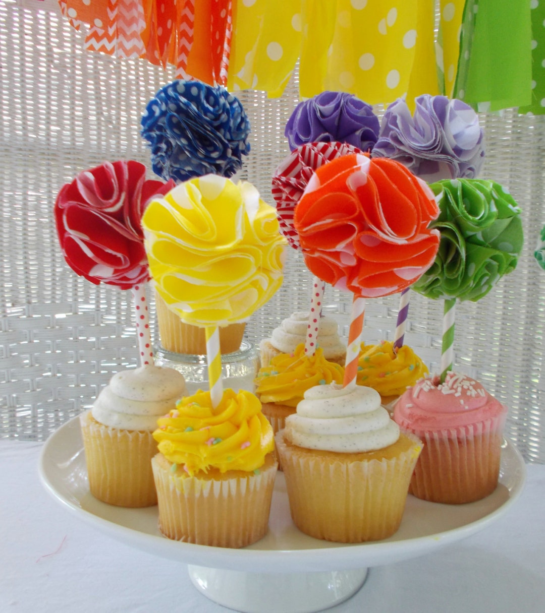 Fabric Cupcake Toppers- Rainbow Colors - Etsy