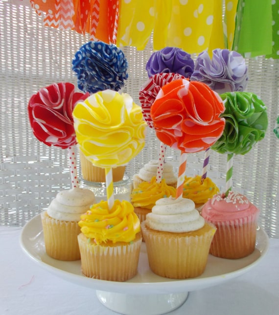Fabric Cupcake Toppers Rainbow colors | Etsy