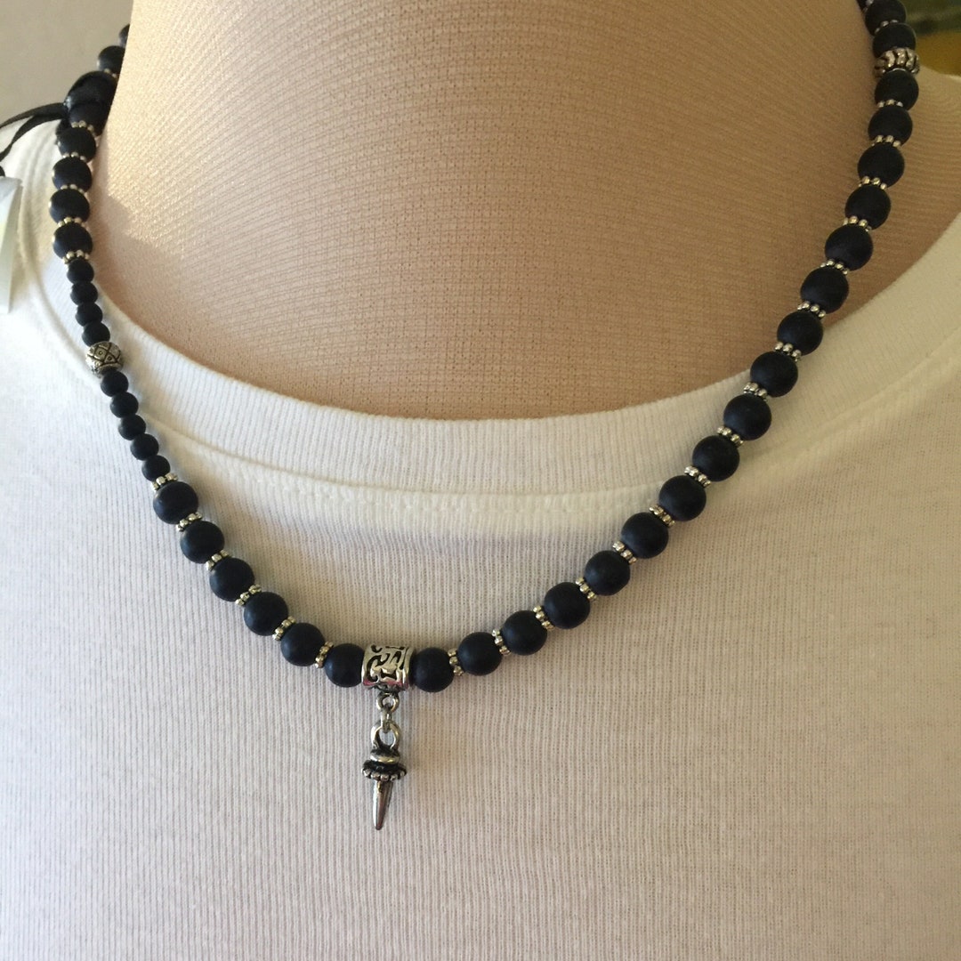 Collier Perles Homme Choker Boho Noir Collier Onyx Noir Homme Cadeaux ...