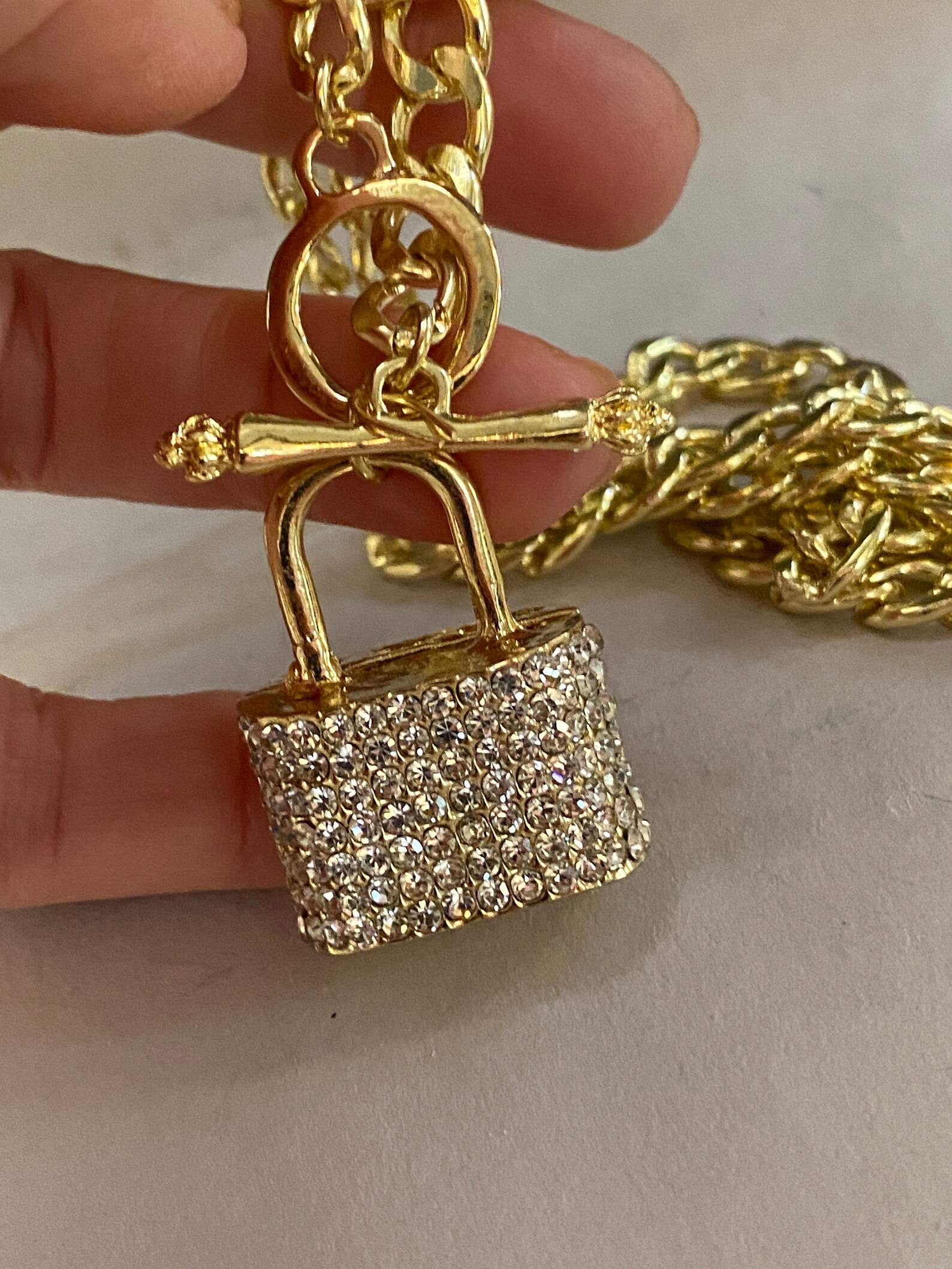 Chunky Gold Chain-lock Pendant Necklace choker Gift for Her Bridesmaid ...