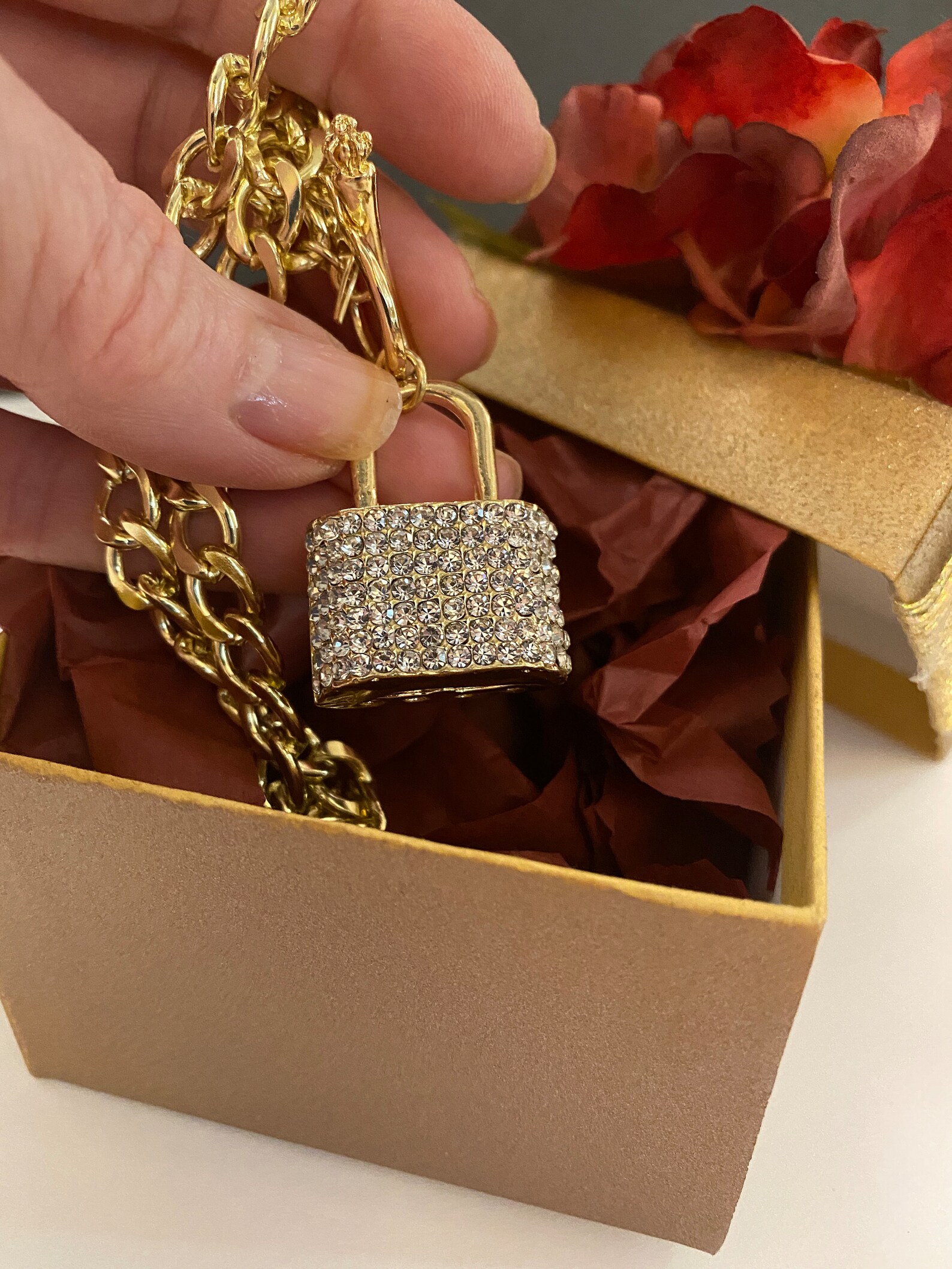 Chunky Gold Chain-lock Pendant Necklace -choker- Gift for Her ...