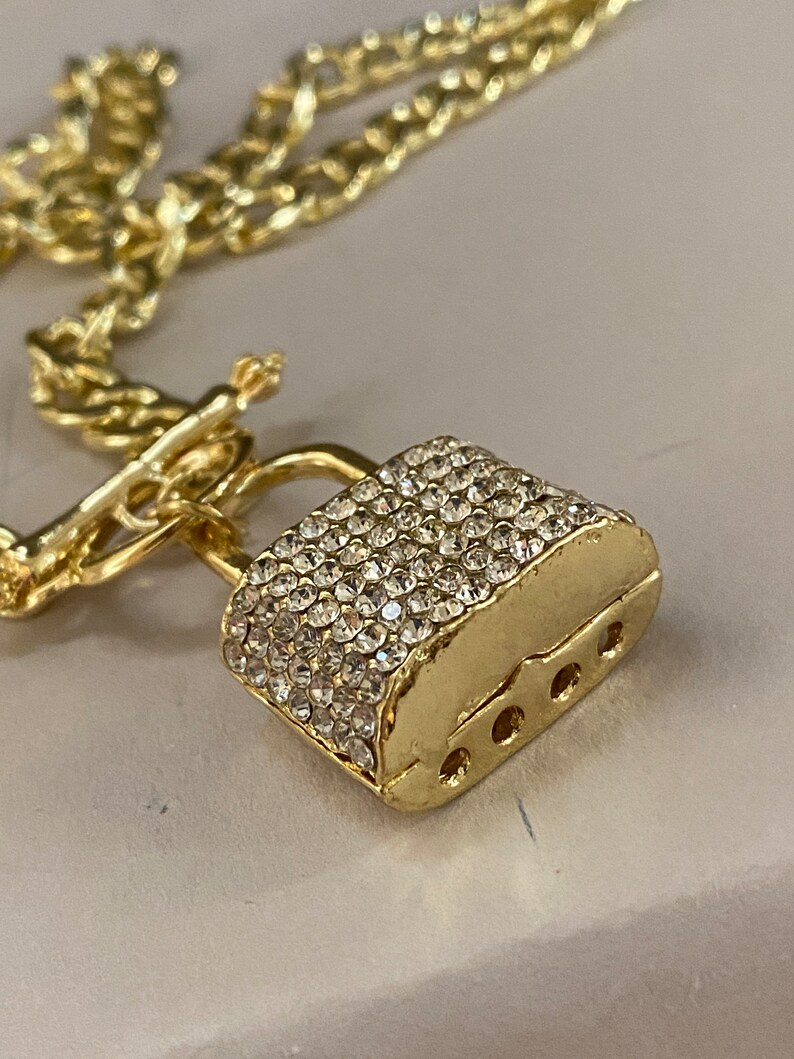 Chunky Gold Chain-lock Pendant Necklace -choker- Gift for Her ...