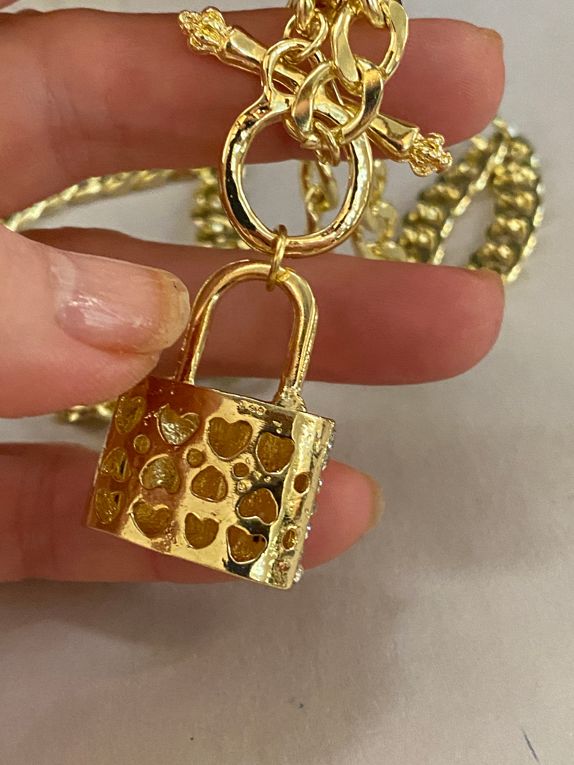 Chunky Gold Chain-lock Pendant Necklace choker Gift for Her Bridesmaid ...