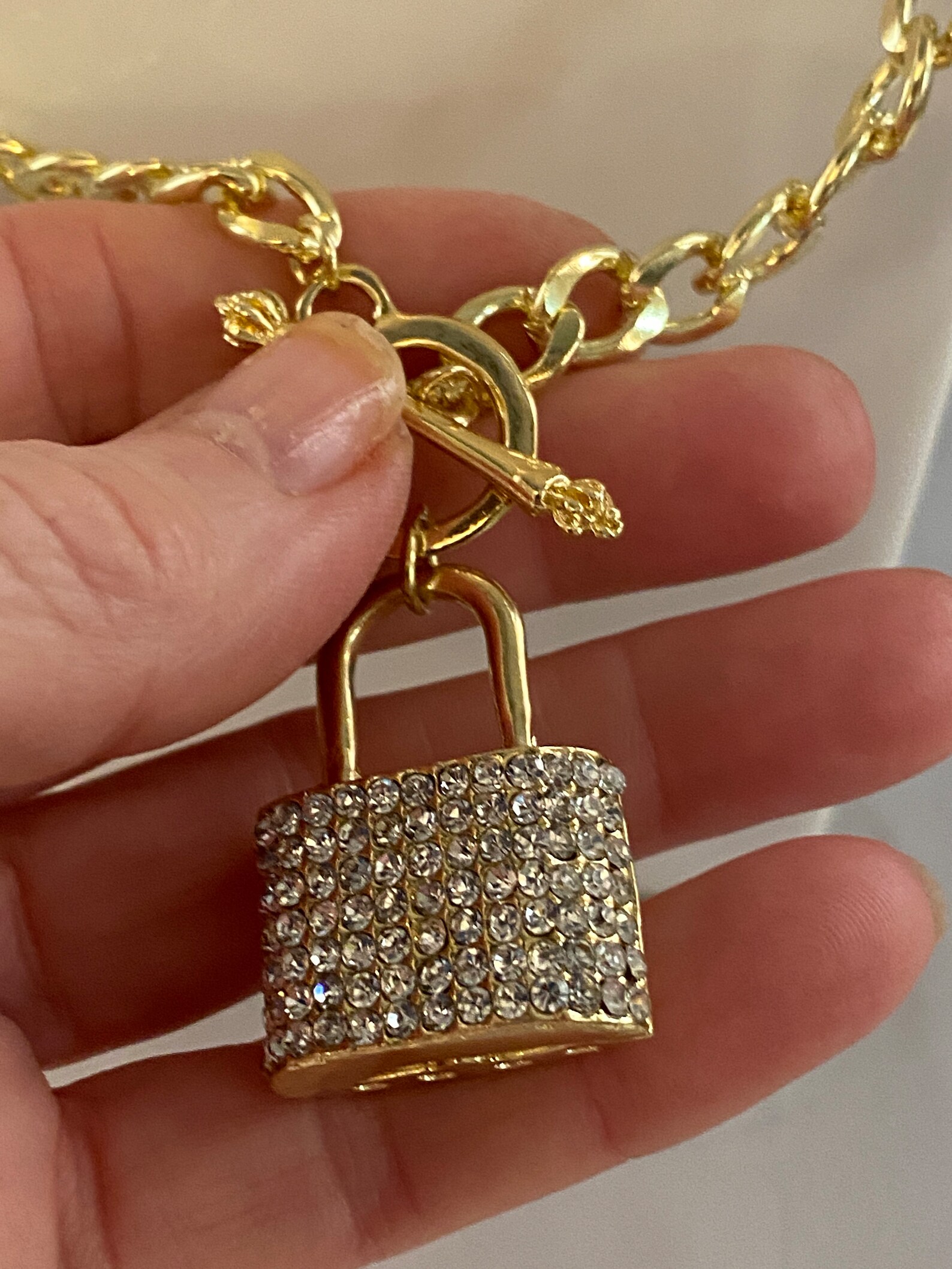 Chunky Gold Chain-lock Pendant Necklace -choker- Gift for Her ...