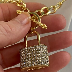 Chunky Gold Chain-lock Pendant Necklace -choker- Gift for Her ...