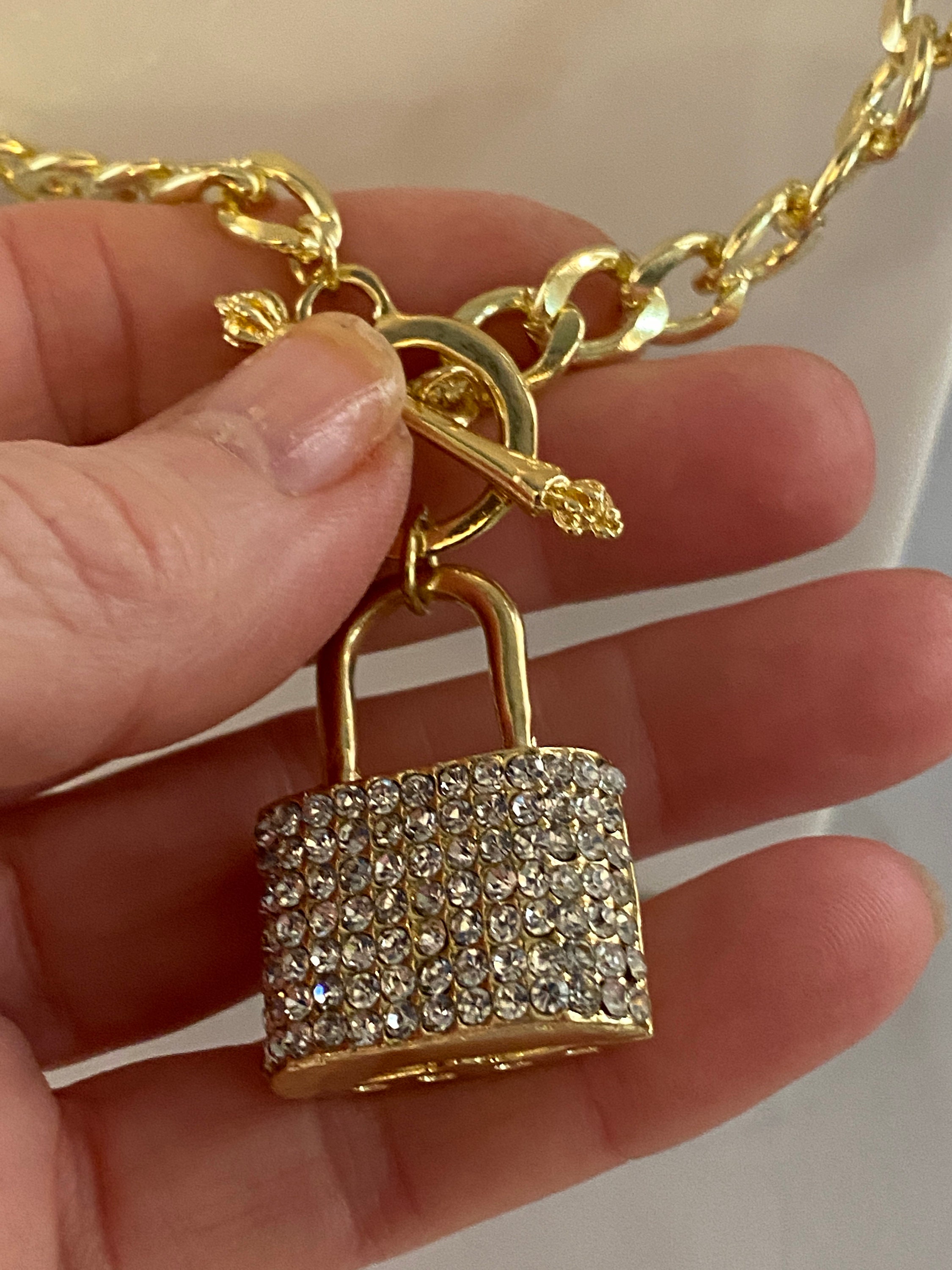 Chunky Gold Chain-lock Pendant Necklace choker Gift for Her Bridesmaid ...