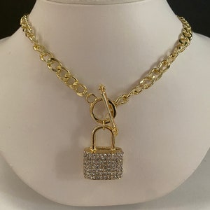 Chunky Gold Chain-lock Pendant Necklace -choker- Gift for Her ...