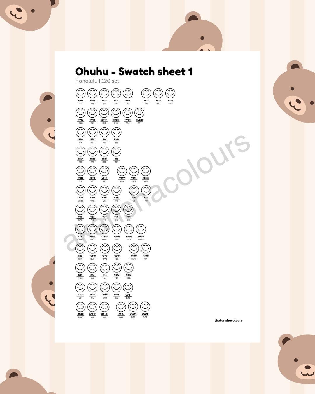 120 Ohuhu Honolulu Color Chart | New Codes | Digital Download | Swatch ...