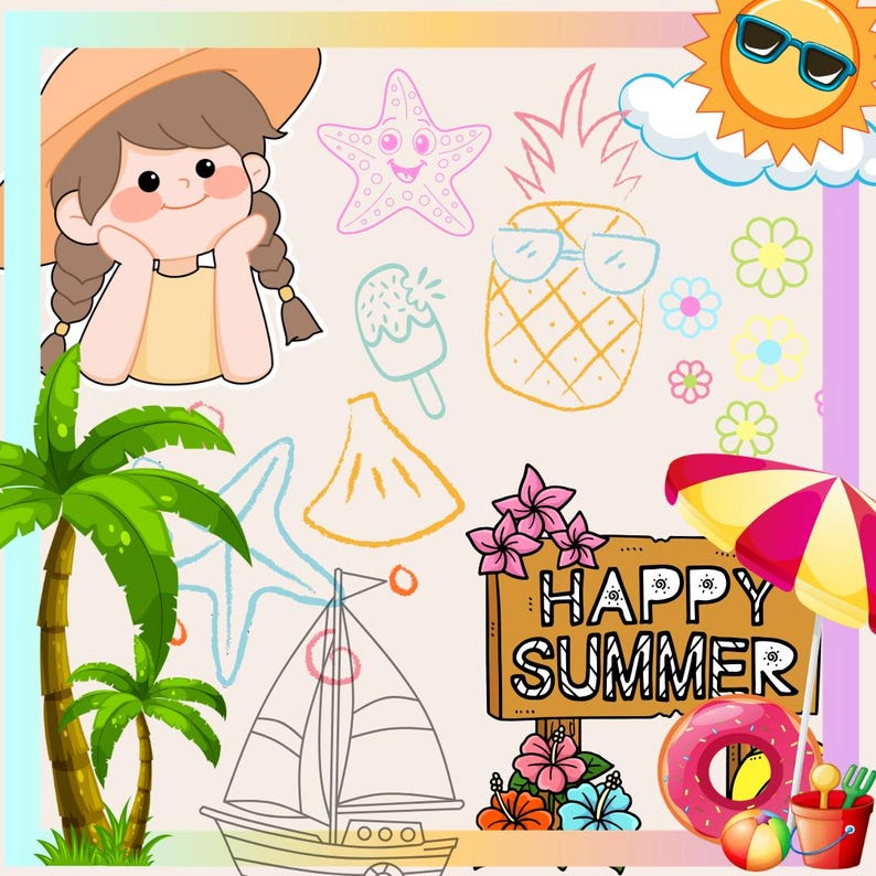 Spring Coloring Pages for Kids, 50 Summer Coloring Pages for Girls With ...