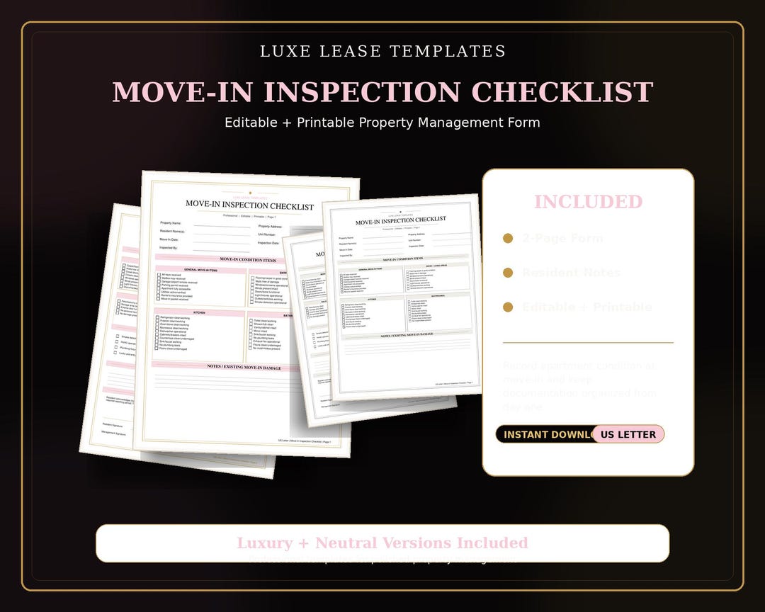 Editable Move-in Checklist Template for Landlords and Property Managers ...