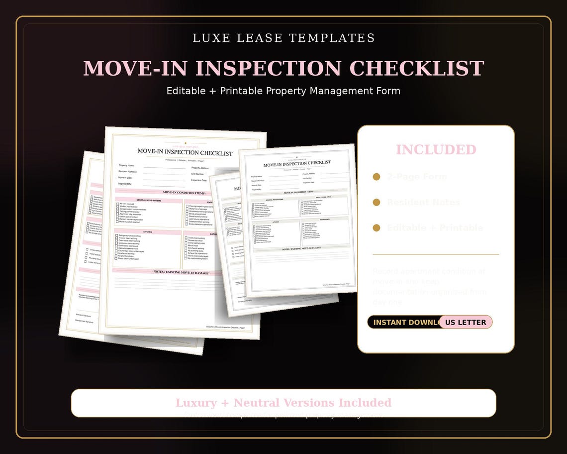 Editable Move-in Checklist Template for Landlords and Property Managers ...