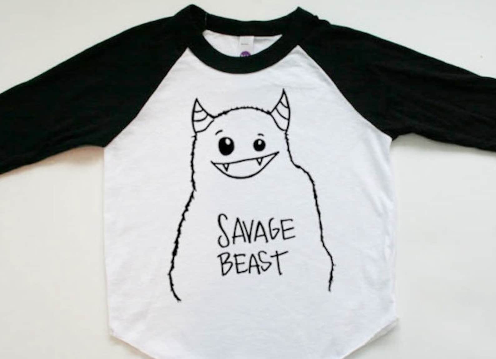 Savage Beast Raglan Tee Tee Shirt Monster | Etsy