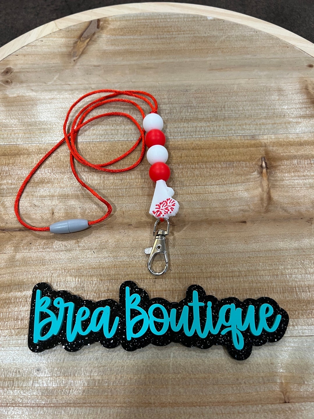 Cheer Megaphone Red White 20 Lanyard Silicone Bead Lobster Clasp ...