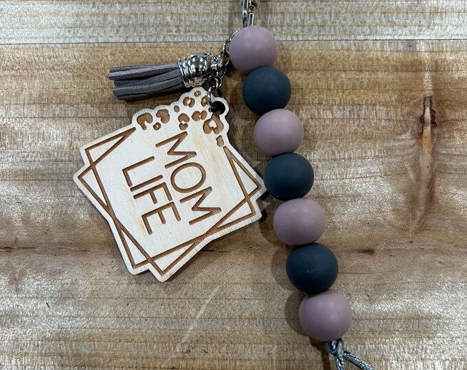 Mom Life Leopard Gray Marble and Blue Silicone Bead Lobster Clasp ...