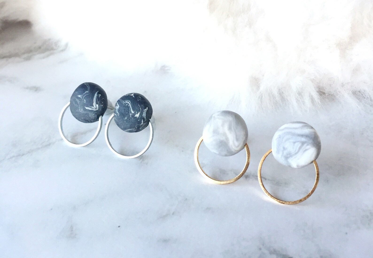 Handmade Marble Round Earrings Minimalist Geometric Earrings | Etsy