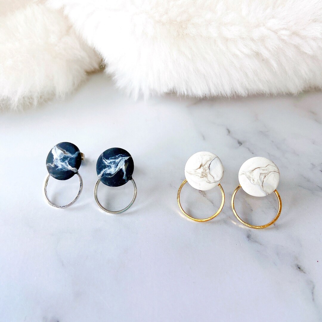 Handmade Marble Round Earrings | Minimalist Geometric Earrings | Circle ...