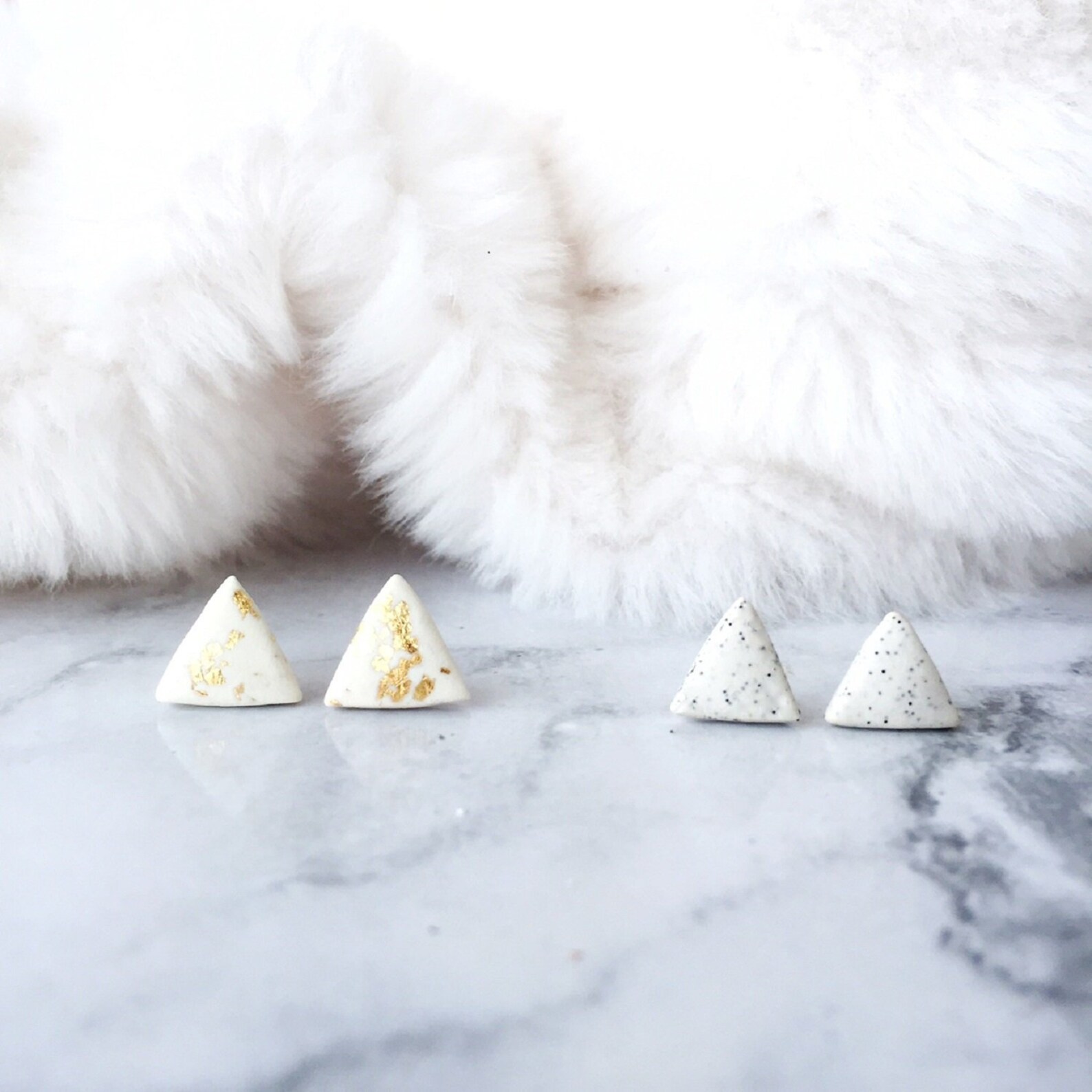 Triangle Studs Handmade Polymer Clay With Gold Flakes - Etsy Australia