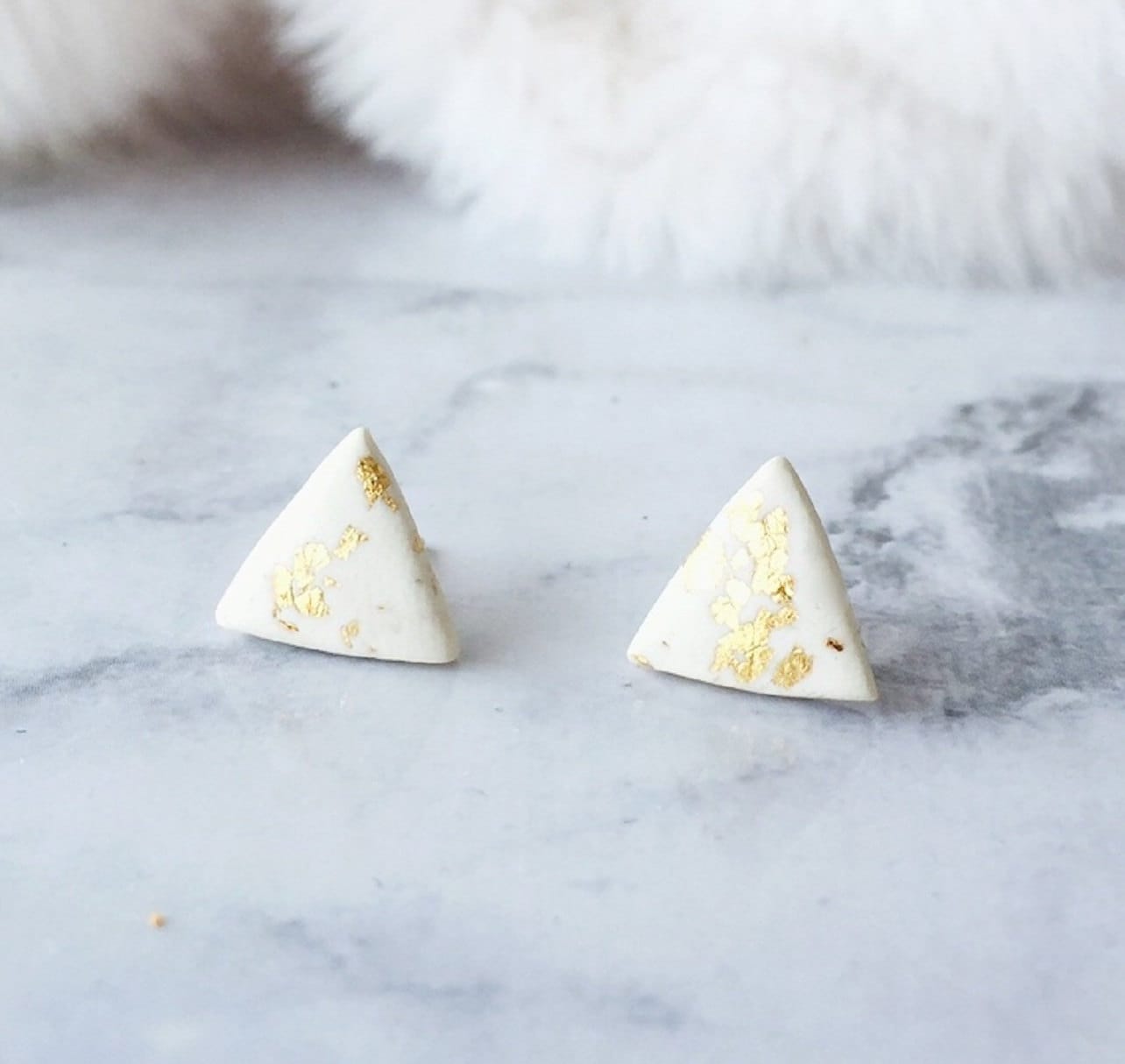 Triangle Studs Handmade Polymer Clay With Gold Flakes - Etsy Australia
