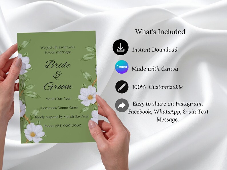 Sage Green Wedding Invitation Template | Botanical Floral Canva Invite ...