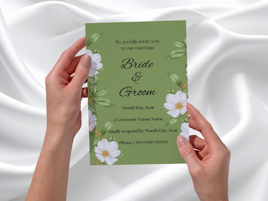 Sage Green Wedding Invitation Template | Botanical Floral Canva Invite ...