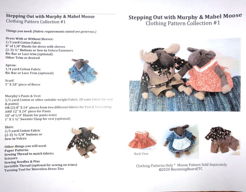 Moose & Clothing Sewing Pattern Combo Special PDF Instant Download ...